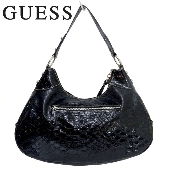 Guess | Bags | Guess Black Tote Bag Big Purse Glossy Shiny Scales ...